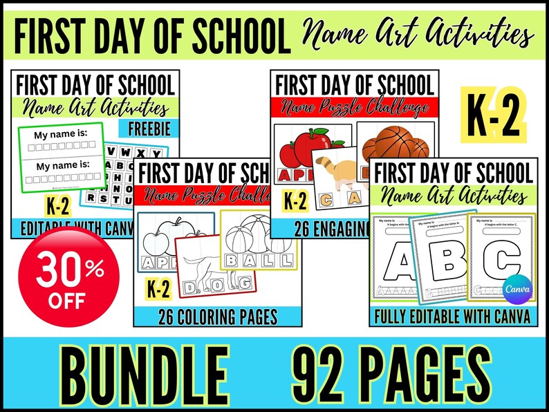 Alphabet Masterpiece Editable Name Art Activities for First - Etsy