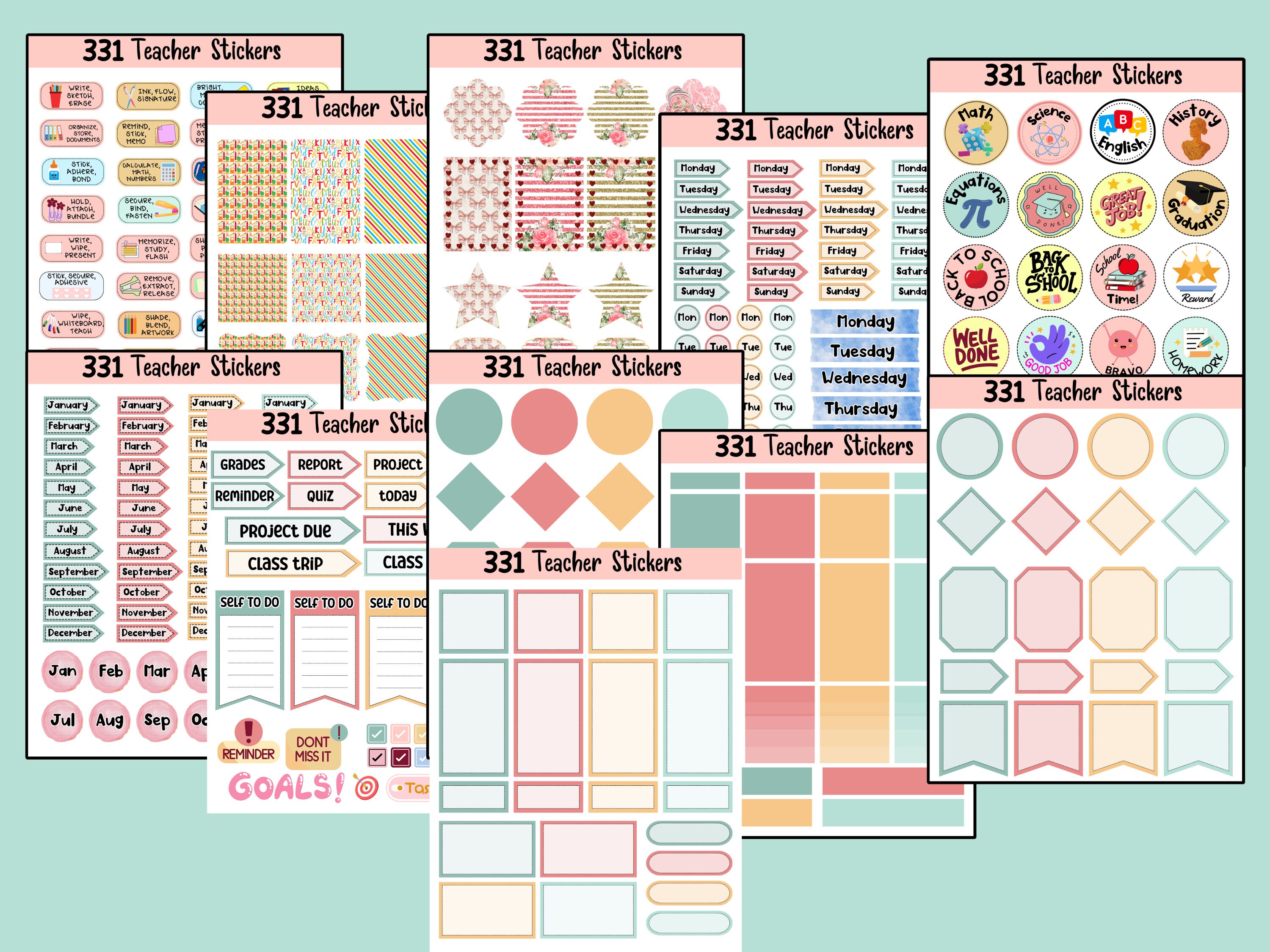 343 Teacher Digital Stickers for Goodnotes Pre-cropped PNG for Digital ...