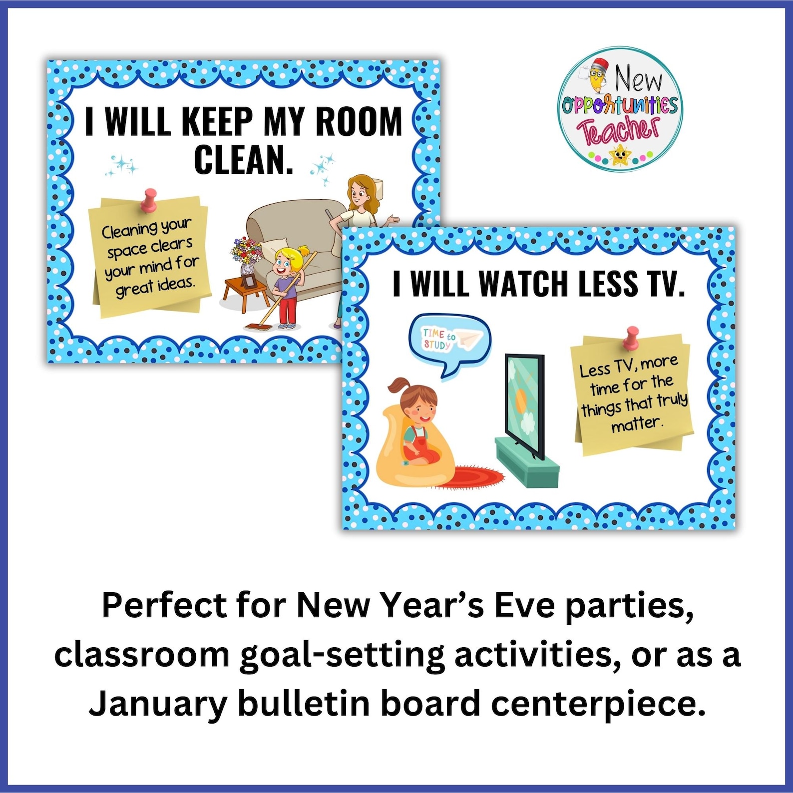 New Year’s Resolutions Bulletin Board Kit, New Year 2025 Classroom ...