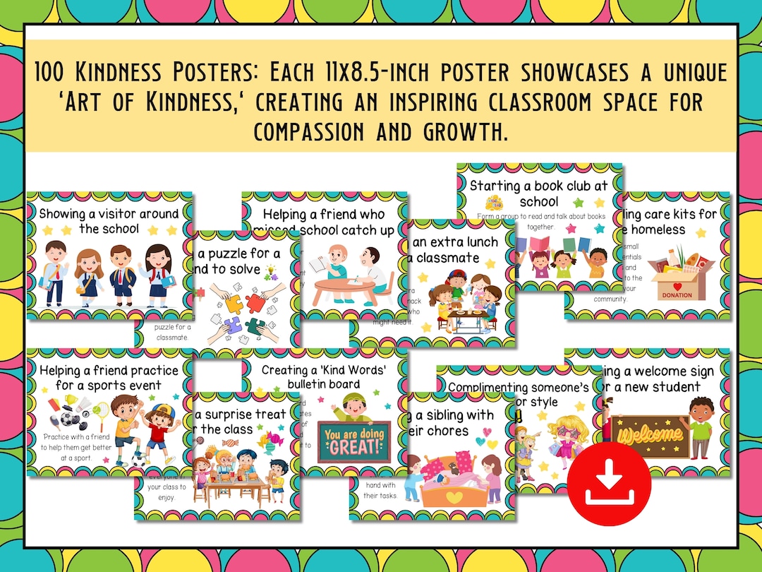 100 Acts of Kindness Posters & Bonus Flashcards Celebrate 100 Days of ...