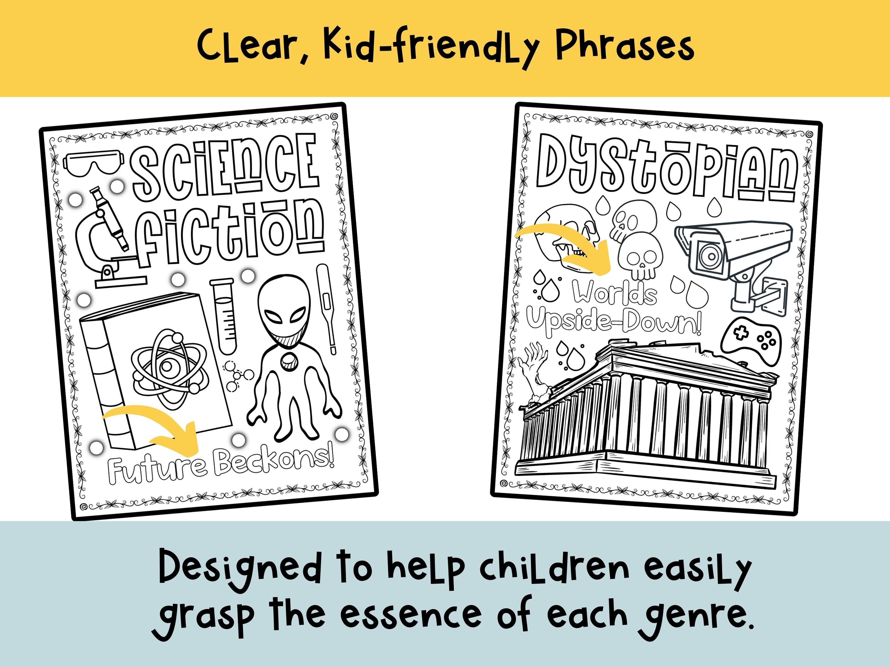 National Book Month Coloring Pages – Literary Genres Activity (PDF) - Etsy
