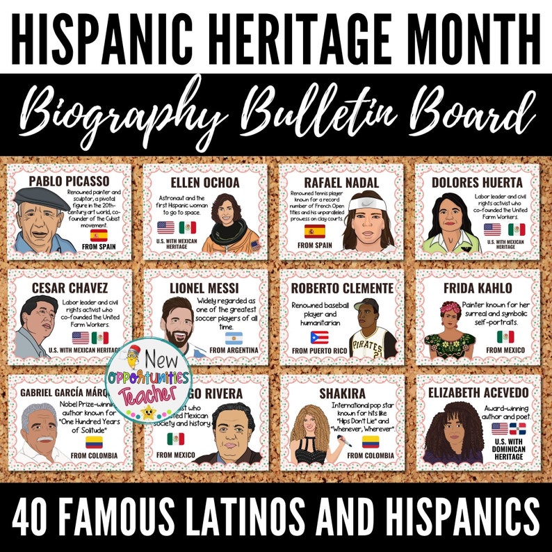 Hispanic Heritage Month Classroom Bulletin Board Set - 40 Iconic ...