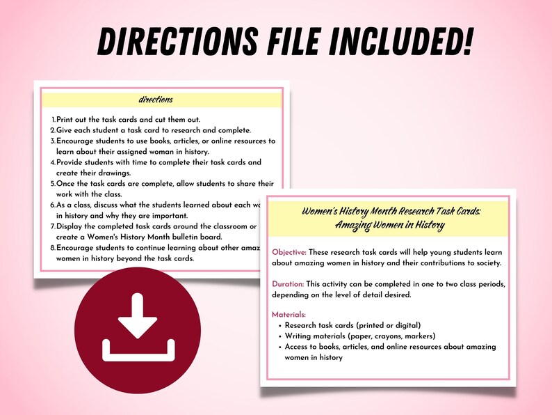 Printable Women's History Month Research Task Cards Educational Cards ...