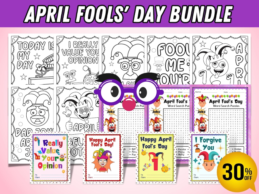 April Fools' Day Activity Bundle | Coloring Pages, Cards, Word Search ...