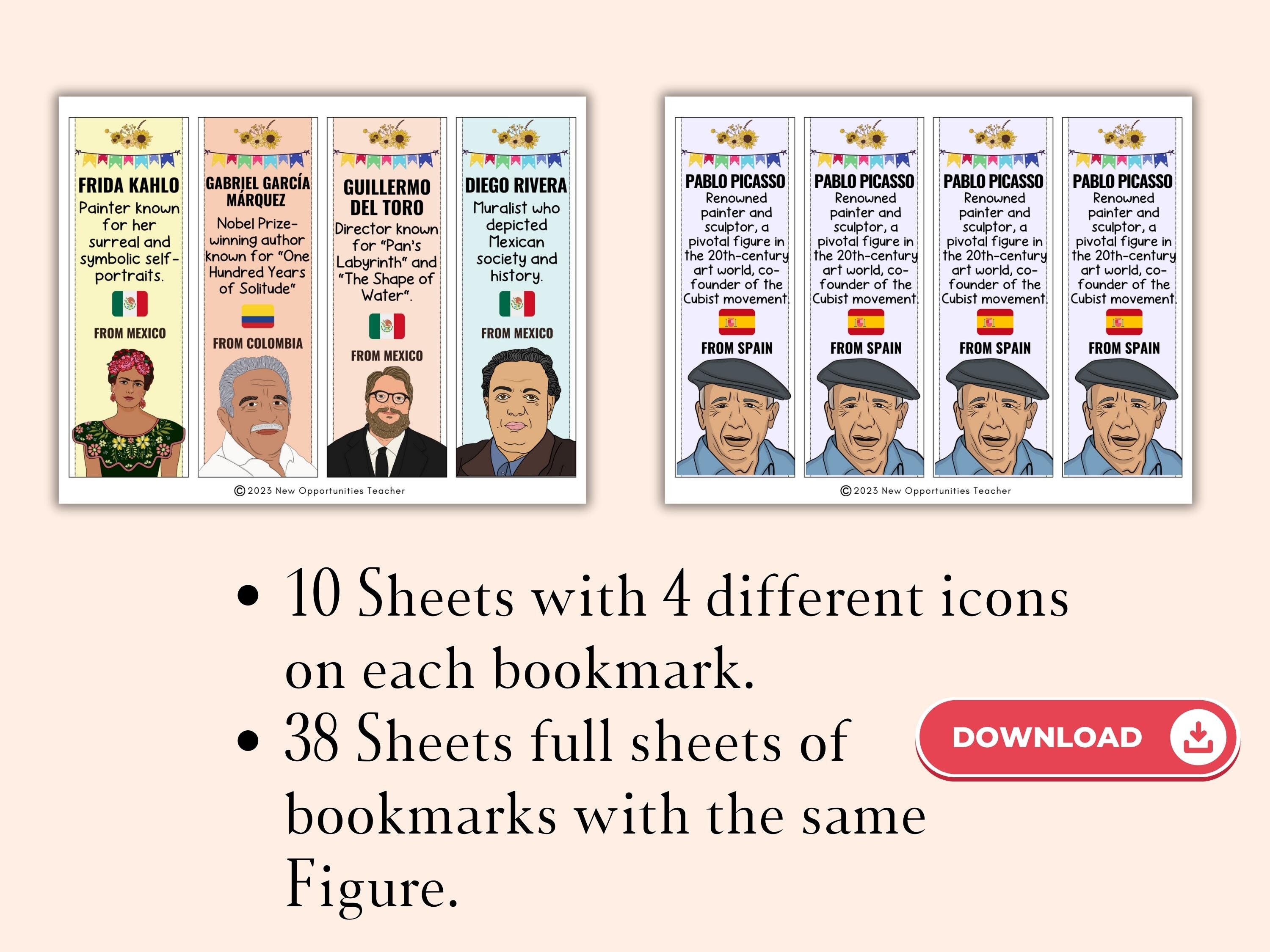 Famous Hispanic Icons Bookmarks Hispanic Heritage Month - Etsy