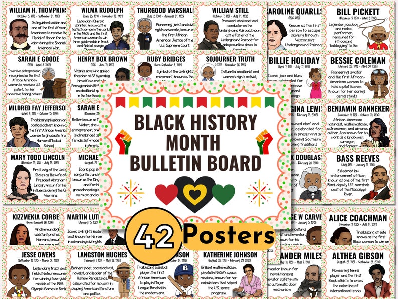 Black History Month Posters – 42 African American Heroes, Classroom ...