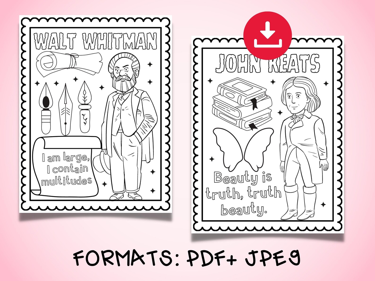 National Poetry Month Coloring Pages Famous Poets Coloring Sheets ...