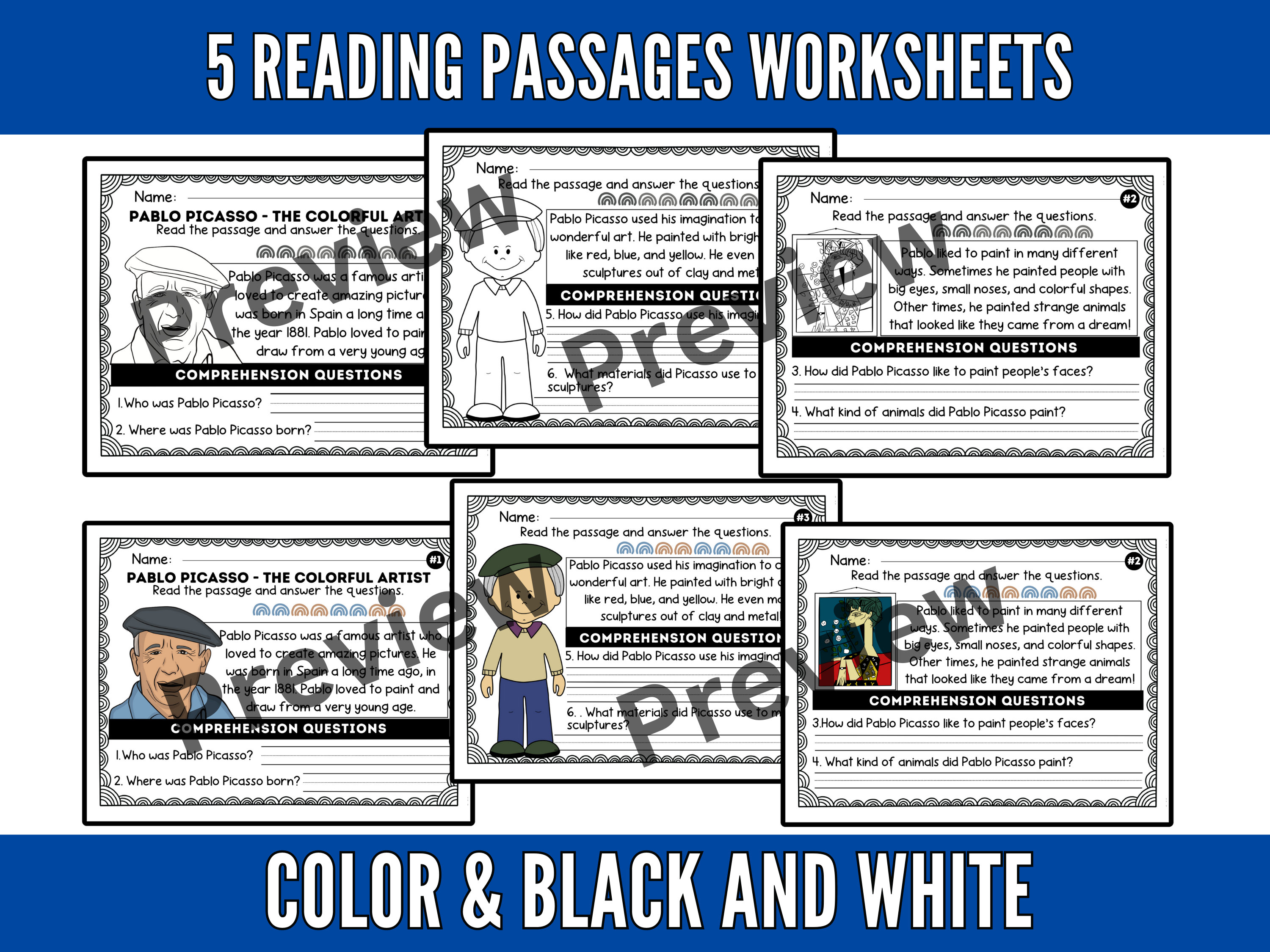 Pablo Picasso Reading Comprehension Passages Timeline - Etsy