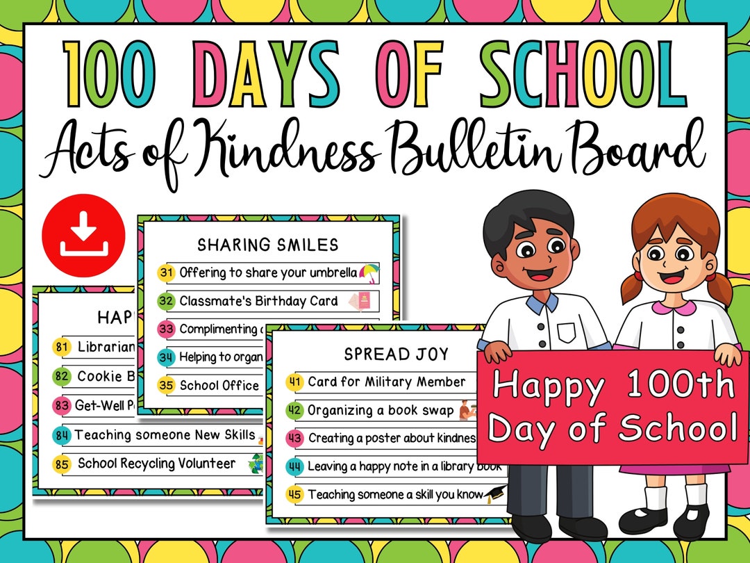100 Acts of Kindness Posters for 100 Days of School Printable Classroom ...