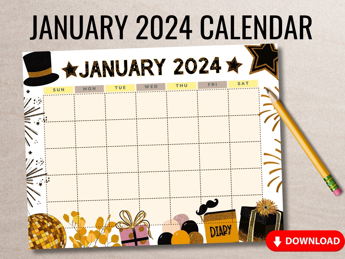 January 2024 Calendar Editable and Printable Powerpoint & PDF - Instant ...