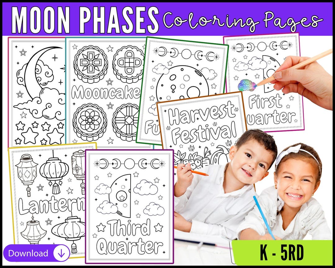 Moon Phases Coloring Pages | Mid-autumn Festival Coloring Sheets | Moon ...