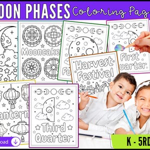 Moon Phases Coloring Pages | Mid-autumn Festival Activity (digital ...