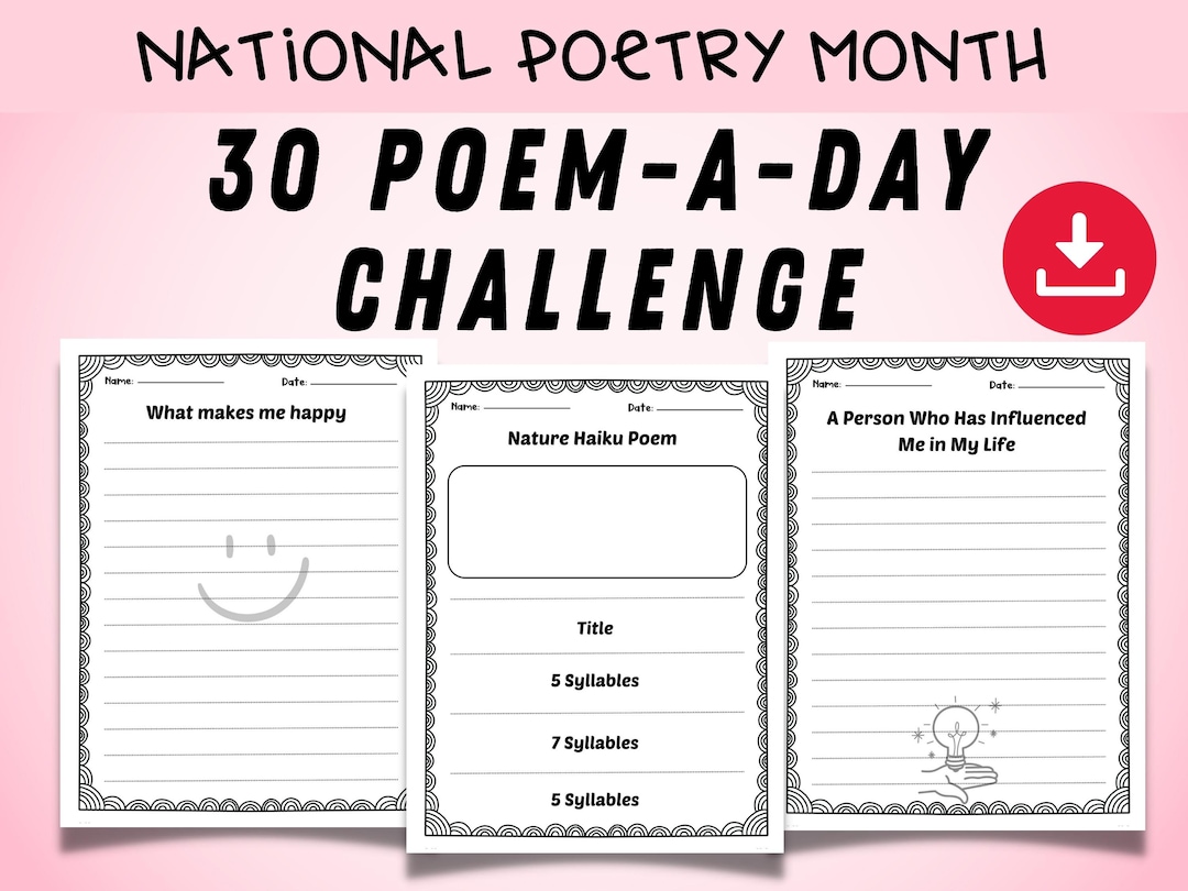 30 Poem-a-day Challenge Templates | National Poetry Month Worksheets ...