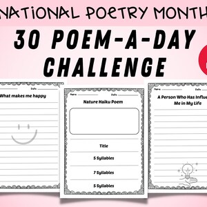 30 Poem-a-day Challenge Templates | National Poetry Month Worksheets ...