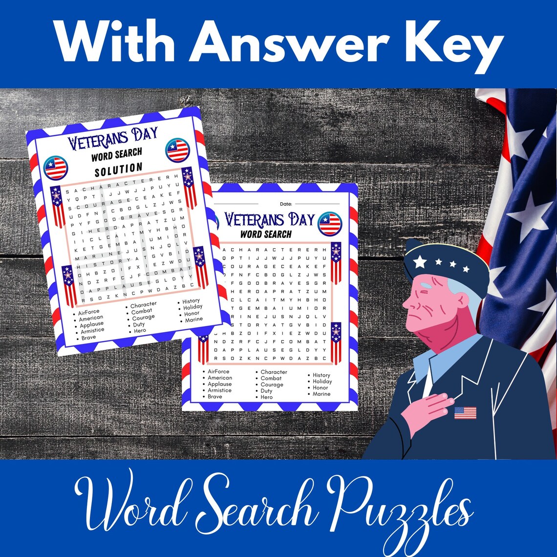 Veterans Day Word Search Puzzle Patriotic Veterans Day Word Search Game ...
