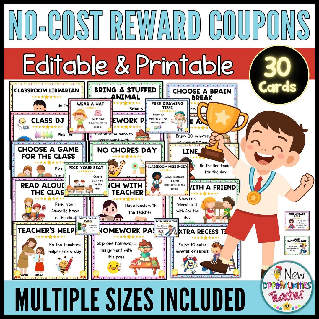 No Cost Student Reward Coupons – Class Reward Incentives EDITABLE ...