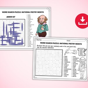 National Poetry Month Word Search Puzzle | Answer Key Included ...