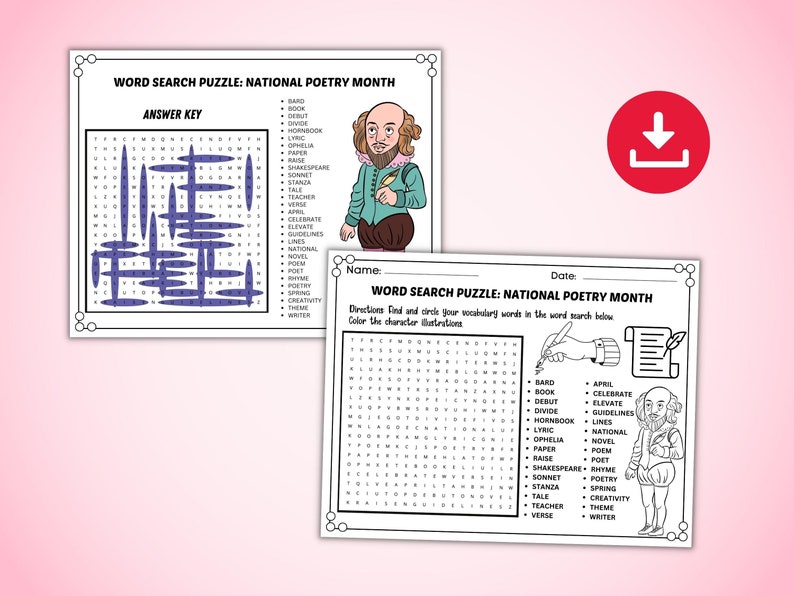 National Poetry Month Word Search Puzzle | Answer Key Included ...