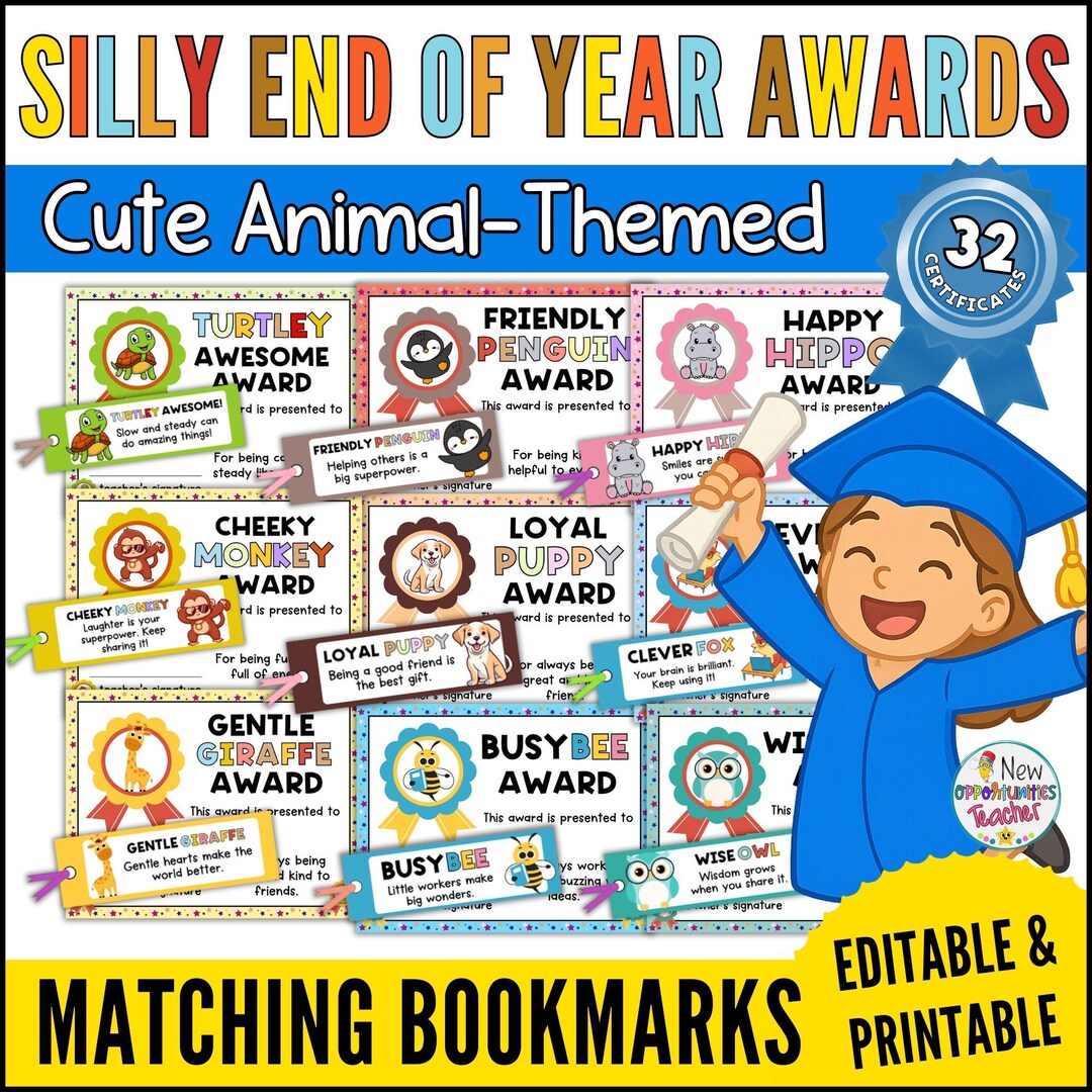 Cute Animal-themed Silly End of Year Student Awards Editable Canva ...