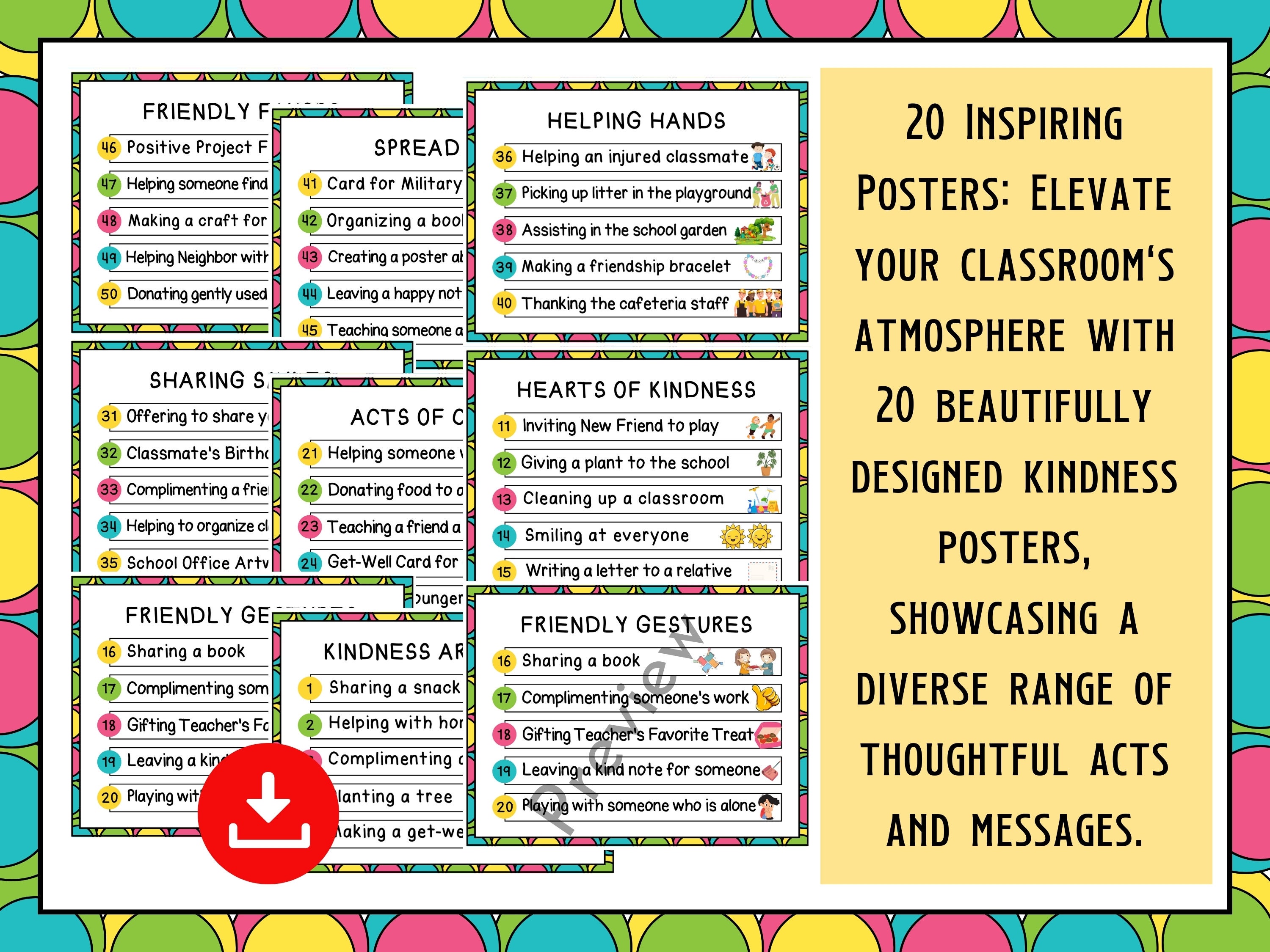 100 Acts of Kindness Posters for 100 Days of School Printable Classroom ...
