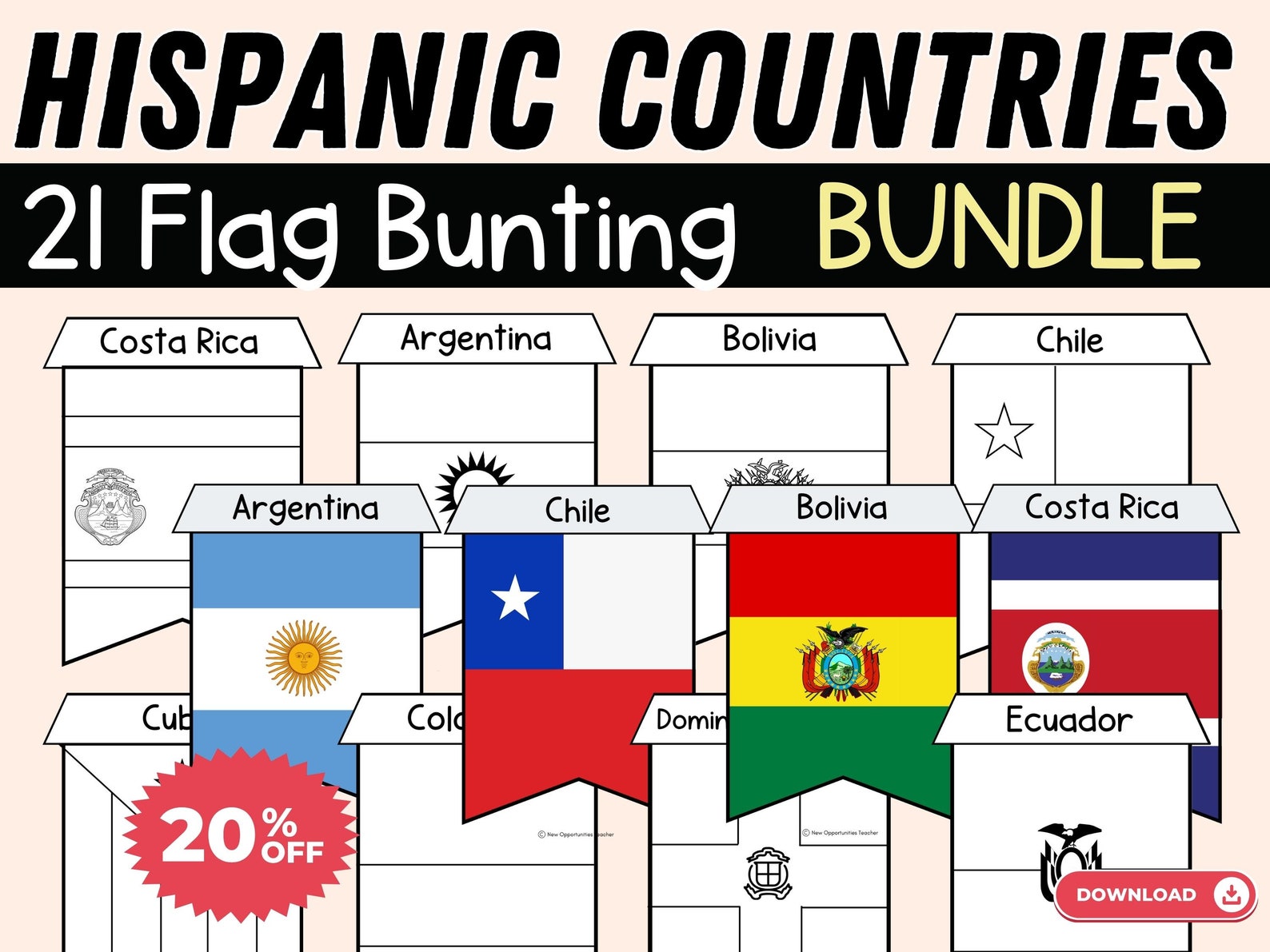 Hispanic Country Flags Coloring Pages | Hispanic Heritage Month Flag ...