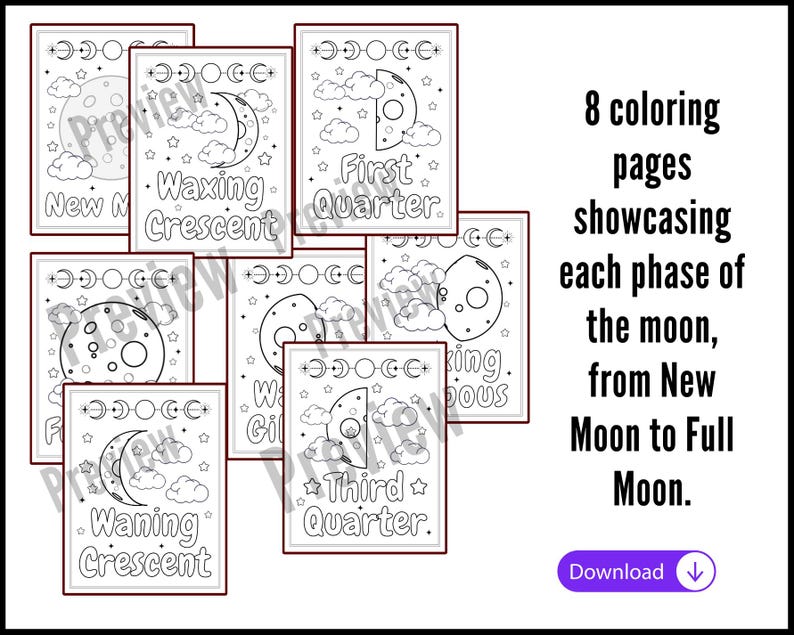 Moon Phases Coloring Pages | Mid-autumn Festival Activity (digital ...