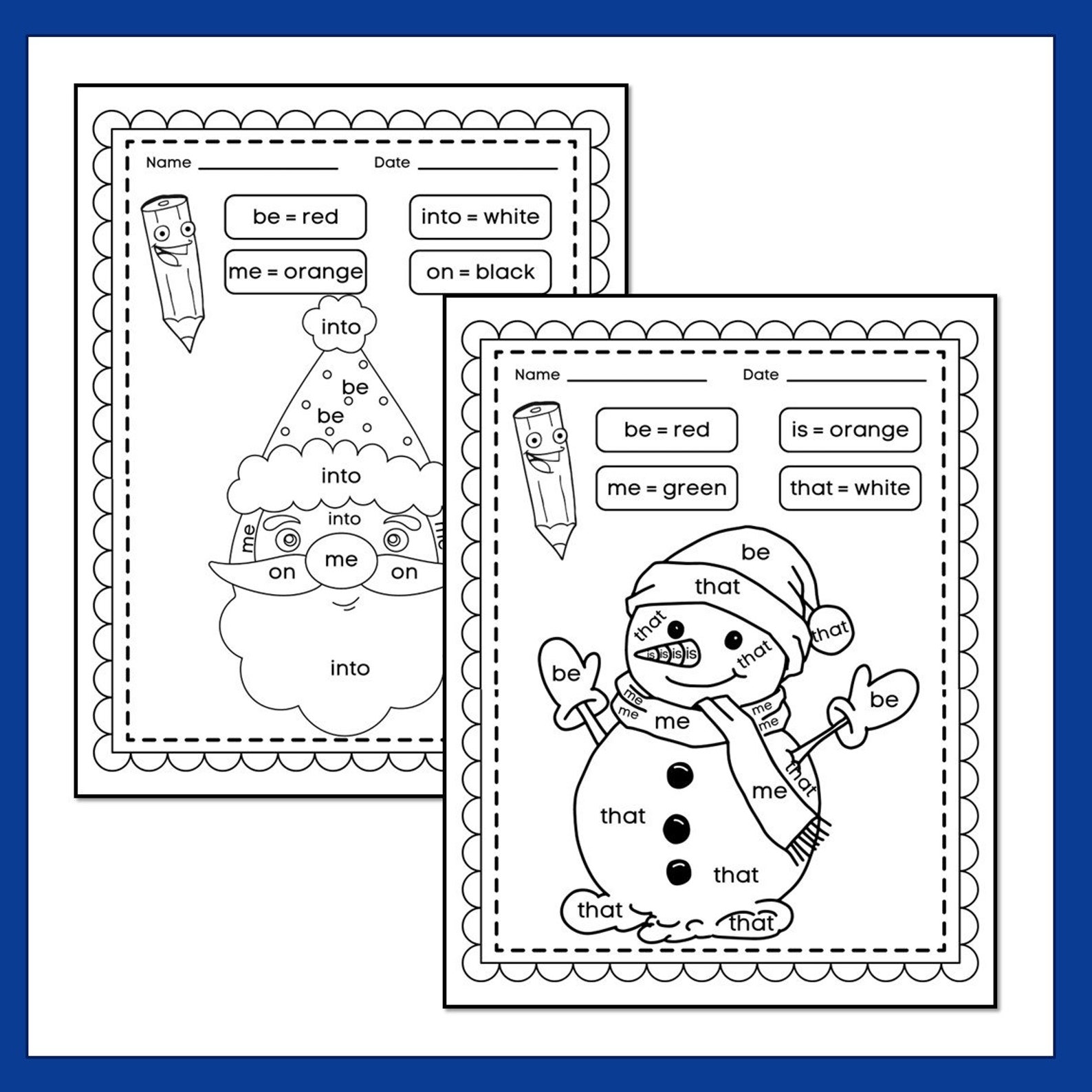 Christmas Color by Code Winter Themed Color by Sight Word Kindergarten ...