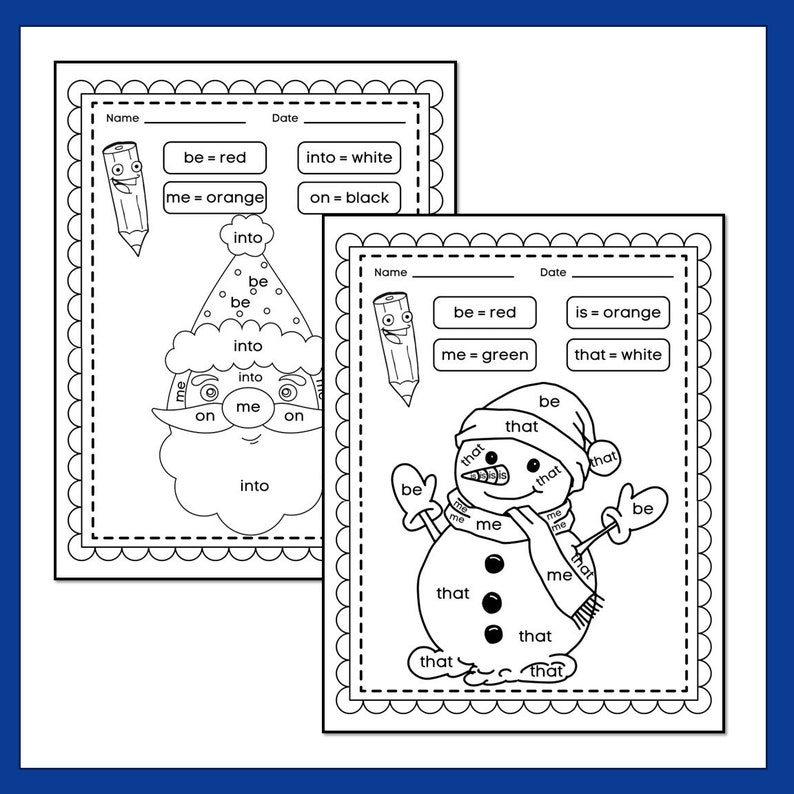 Christmas Color by Code Winter Themed Color by Sight Word Kindergarten ...