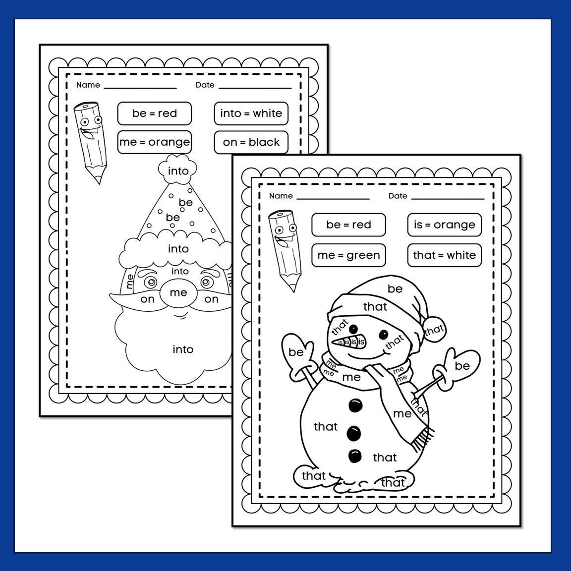 Christmas Color by Code Winter Themed Color by Sight Word Kindergarten ...