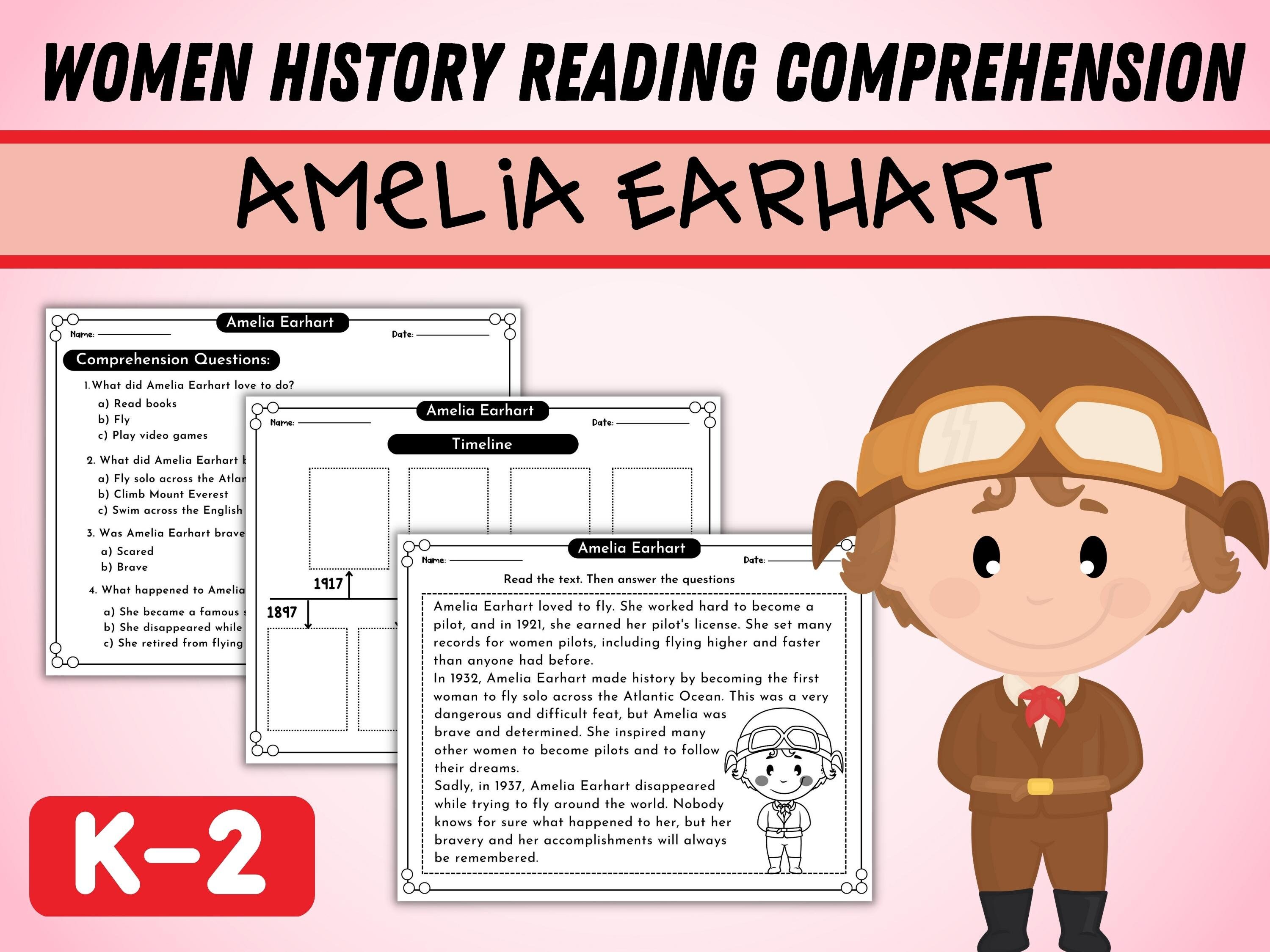 Amelia Earhart Reading Comprehension Passage Women History Month Worksheets March Activities for ...