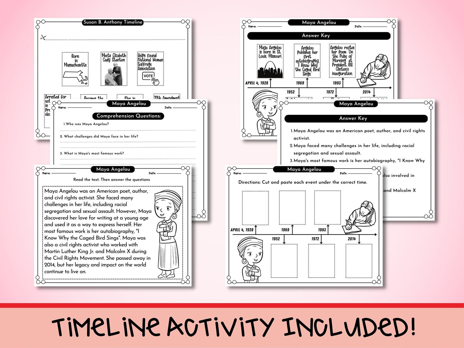 Maya Angelou Reading Comprehension Passage | Women History Month ...