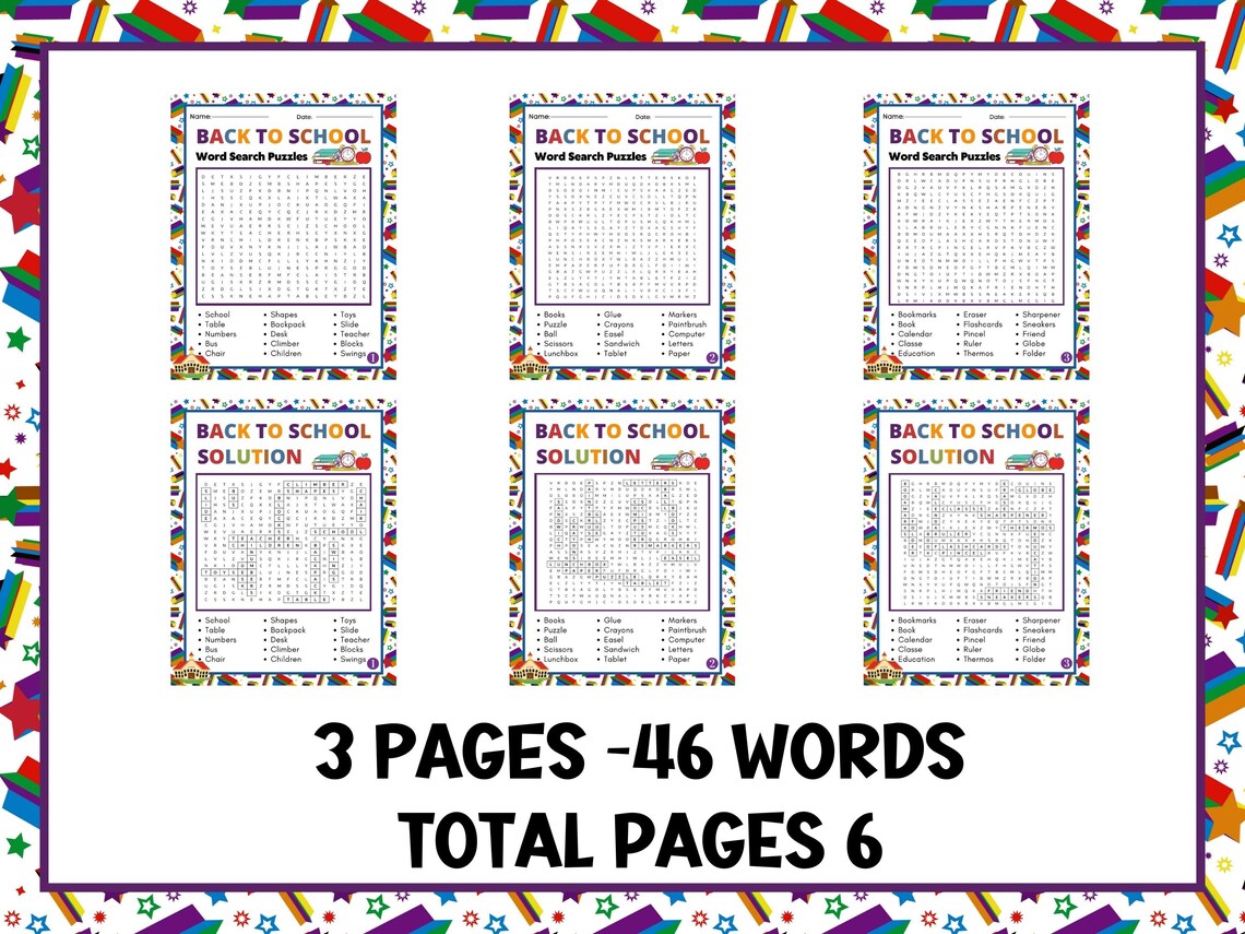 Printable Back to School Word Search Puzzles First Day of School Game ...