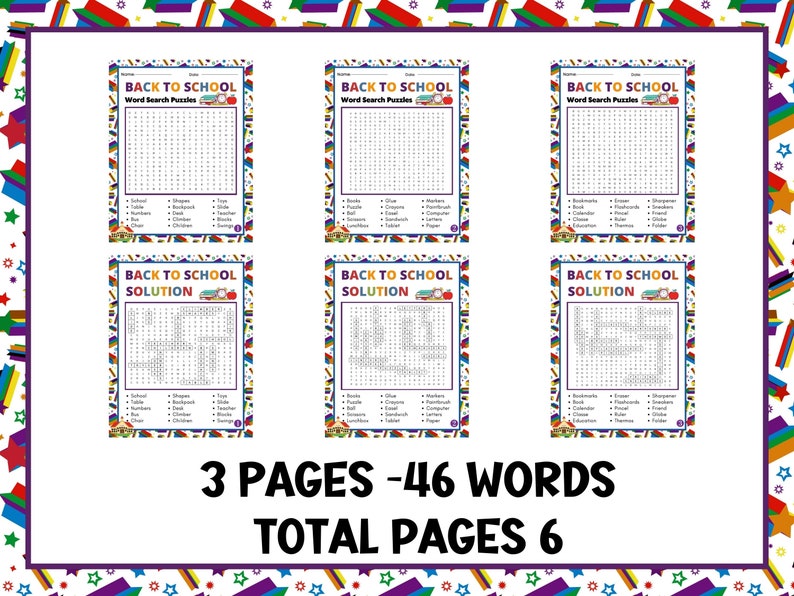 Printable Back to School Word Search Puzzles First Day of School Game ...