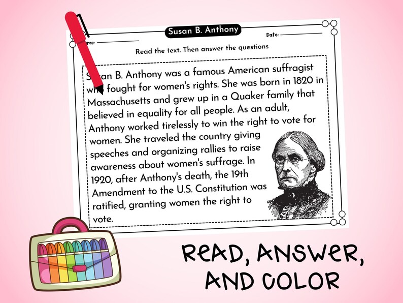Susan B. Anthony Reading Comprehension | Women's History (PDF) - Etsy