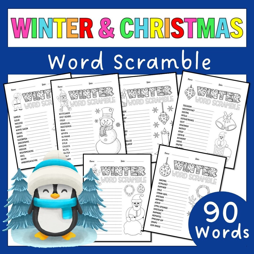 Winter Themed Word Scramble Puzzles | Christmas Word Scramble Games for ...