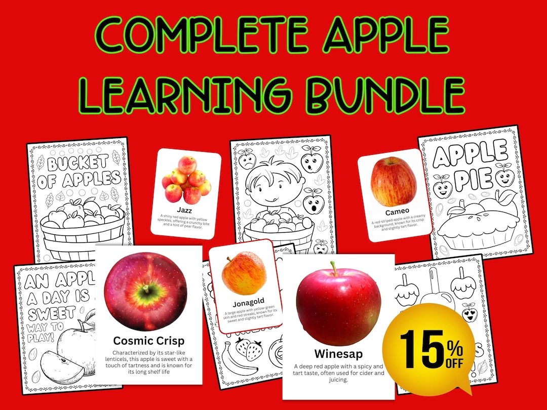 Complete Apple Learning Bundle: Coloring Pages, Flashcards & Apple ...