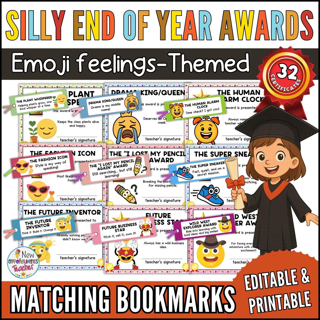 Emoji Feeling Themed Silly End of Year Student Awards Editable Canva ...