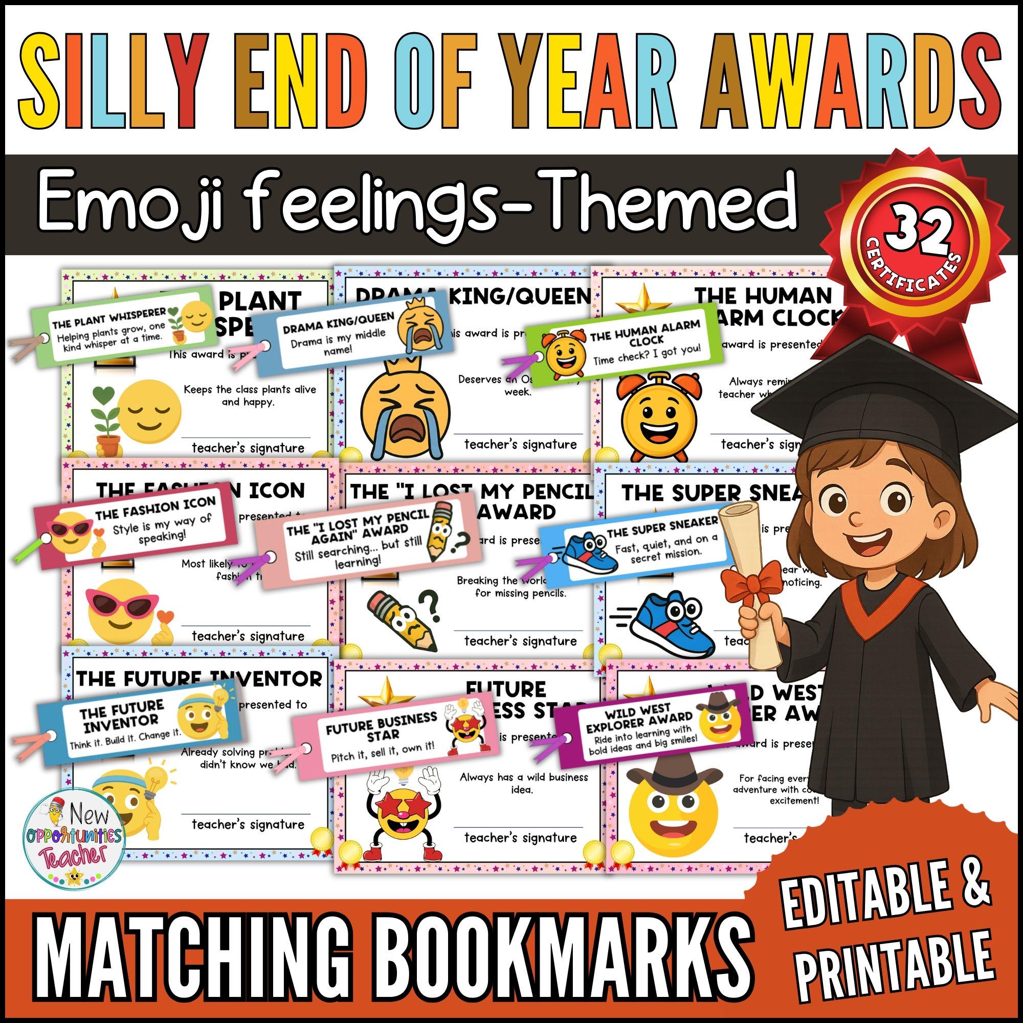 Silly Emoji End of Year Student Awards, Certificates & Bookmarks ...