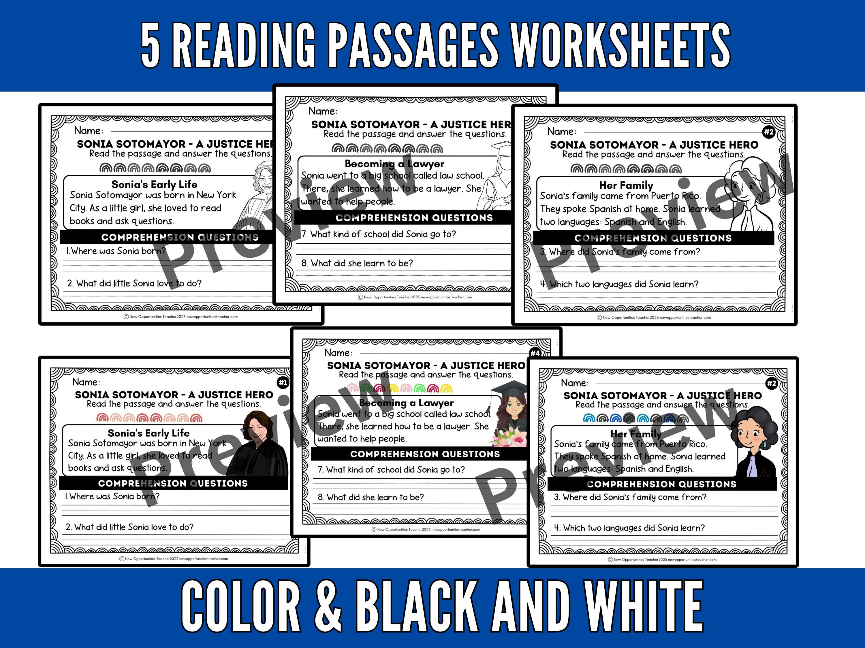 Sonia Sotomayor Reading Comprehension Passage Timeline Vocabulary ...