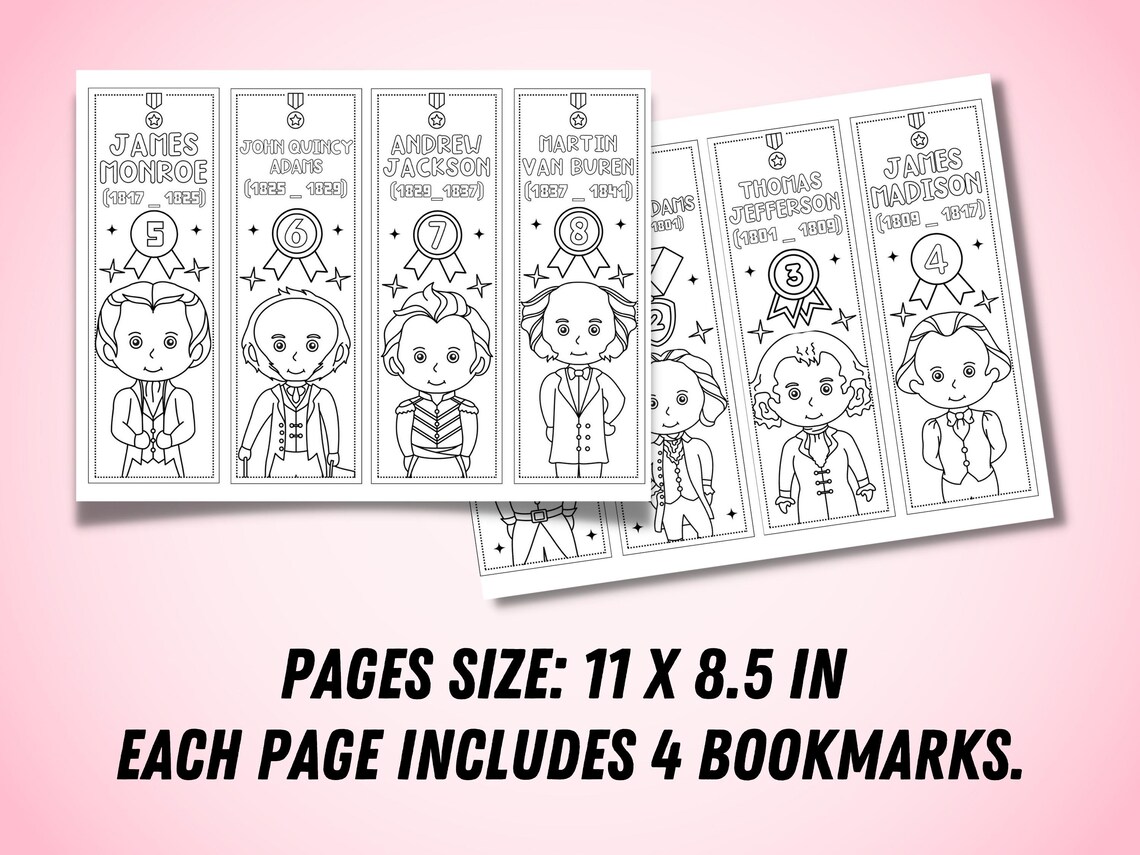 Presidents' Day Coloring Bookmarks | US Presidents (digital Download ...