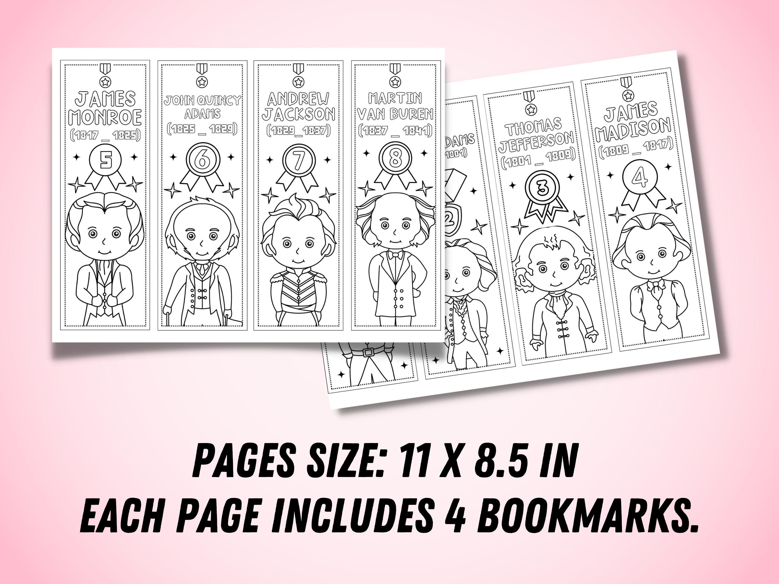 Presidents' Day Coloring Bookmarks | US Presidents (digital Download ...