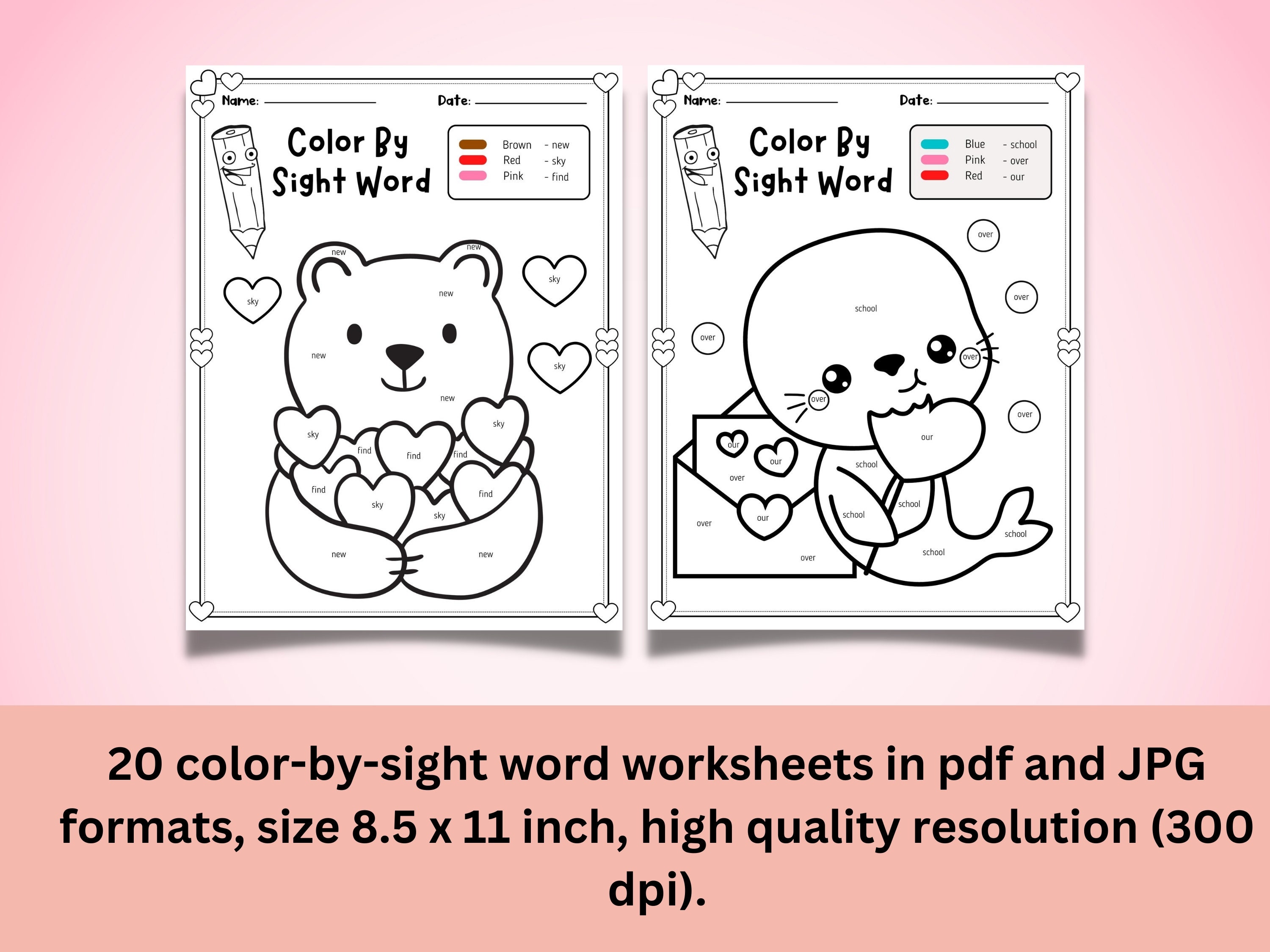 Printable Valentine's Day Color by Sight Word Coloring Pages Valentines ...