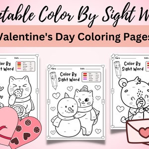 Printable Valentine's Day Color by Sight Word Coloring Pages Valentines ...