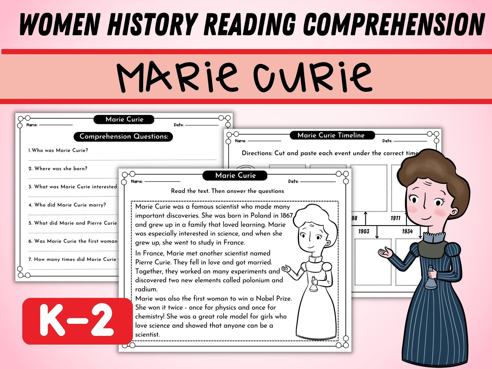 Marie Curie Reading Comprehension Passage Women History Month ...
