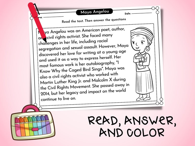 Maya Angelou Reading Comprehension Passage Women History Month ...