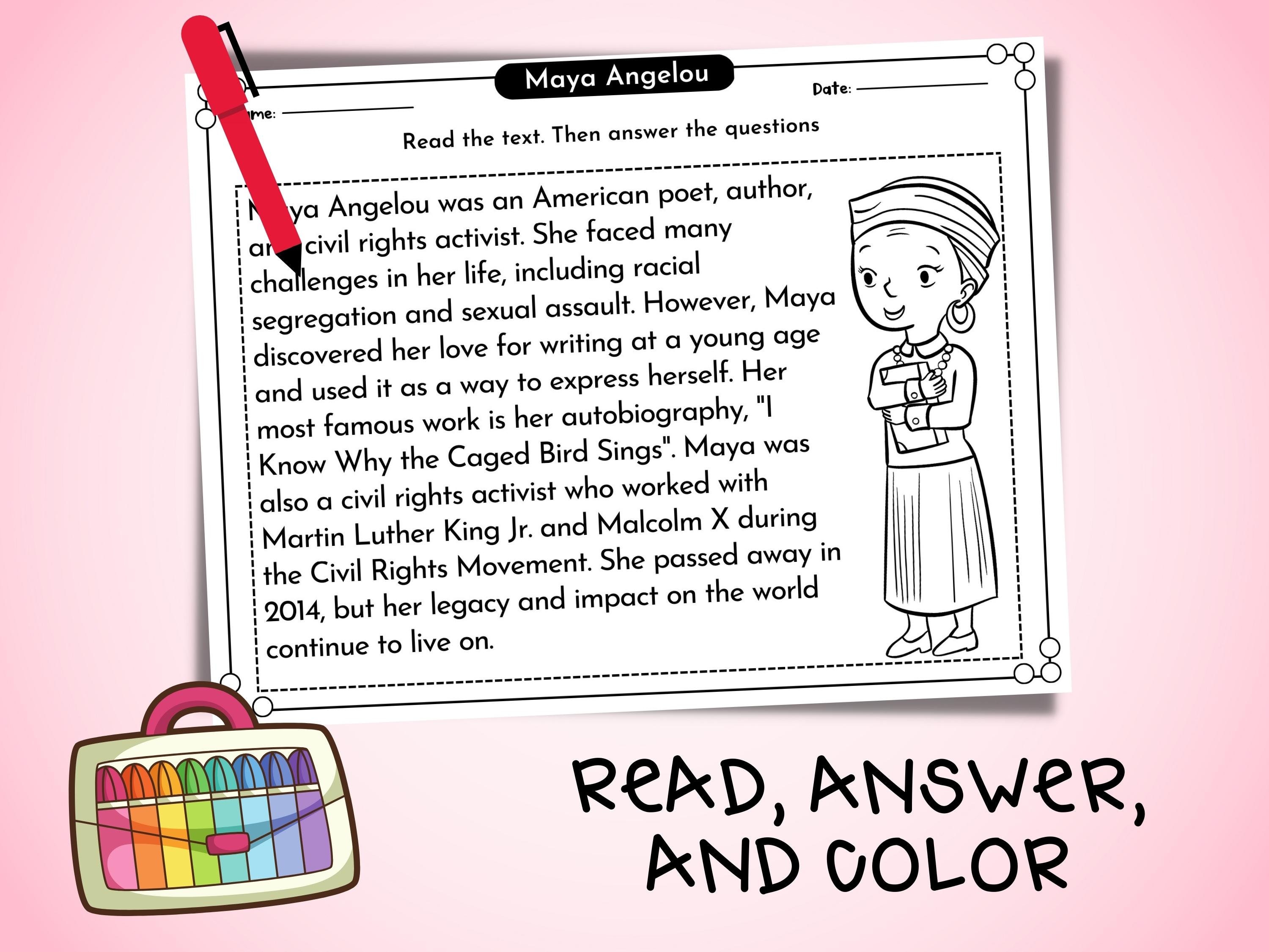 Maya Angelou Reading Comprehension Passage Women History Month ...