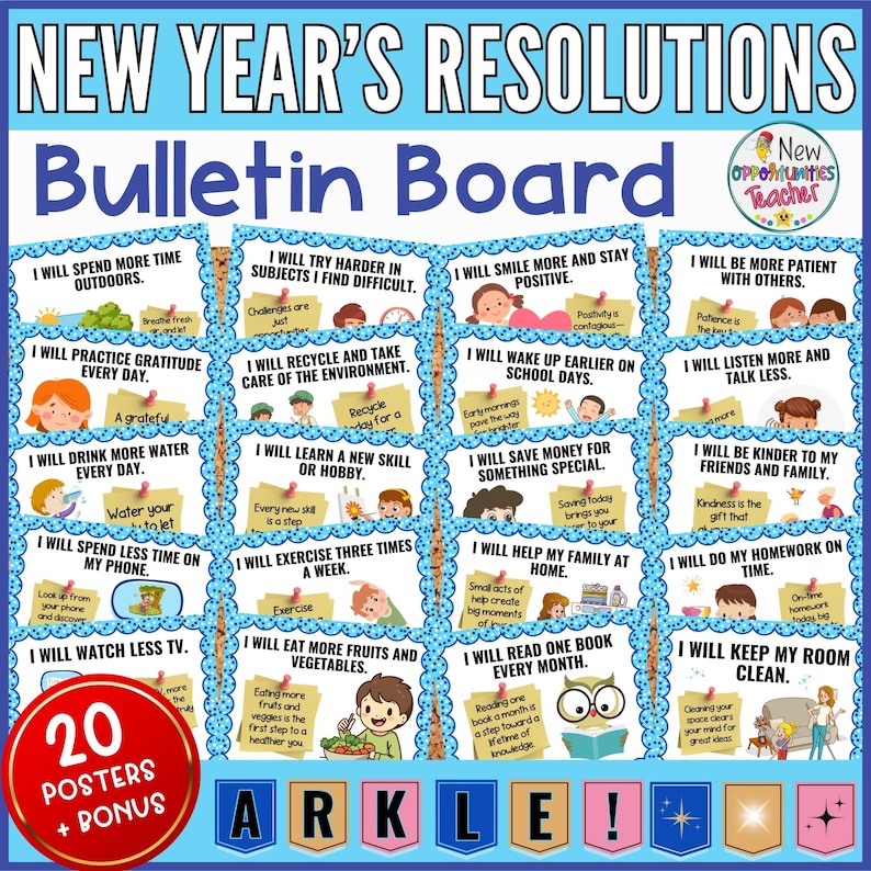 New Year’s Resolutions Bulletin Board Kit, New Year 2025 Classroom ...
