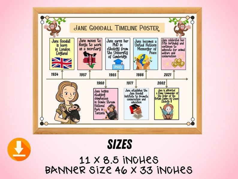 Jane Goodall Timeline Poster | Jane Goodall Bulletin Board Idea ...