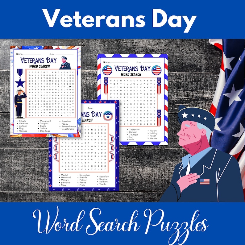 Veterans Day Word Search Puzzle Patriotic Veterans Day Word Search Game ...