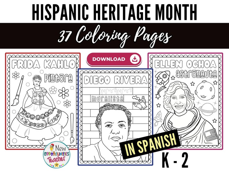 Hispanic Heritage Month Coloring Pages | 36 Latino Leaders (in Spanish ...